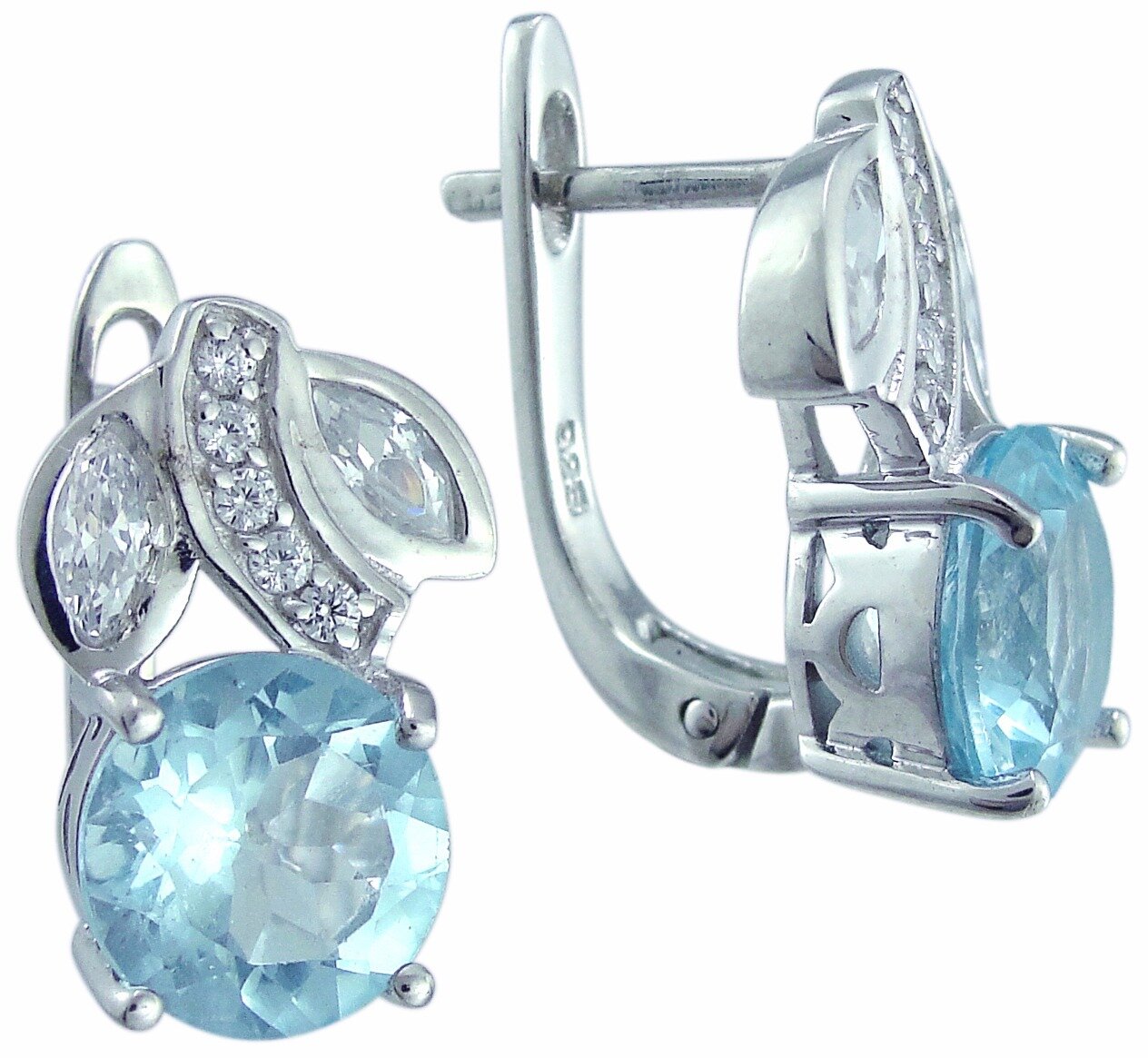 Серьги, серебро, 925 проба, родирование, топаз