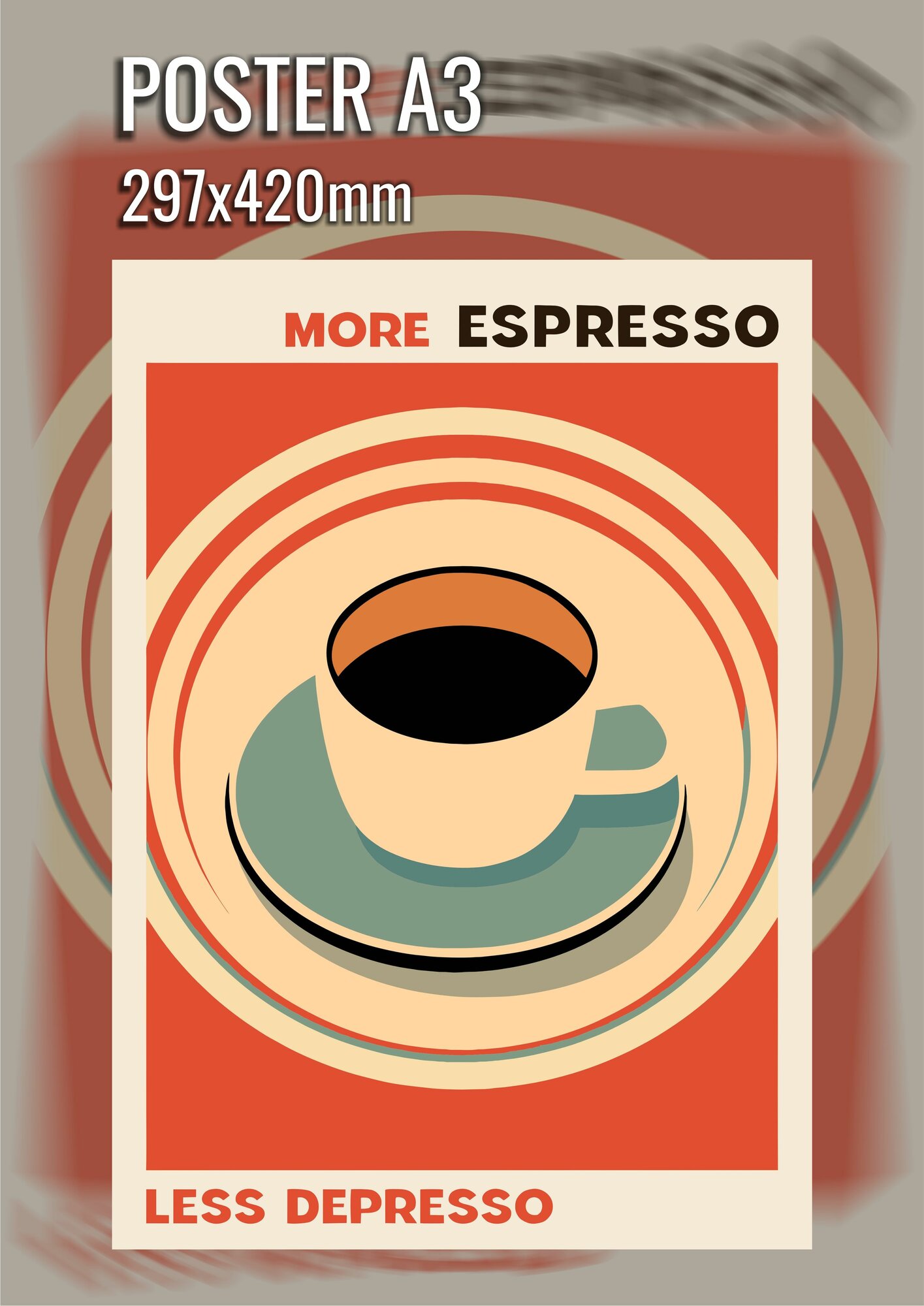 Artstiker Постер More Espresso Less Depresso 42х29 см для декора кофейни и кафе постерная бумага 200гр/м