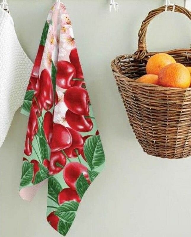 Полотенце вафельное кухонное ручное, для рук и лица, для посуды в подарок "Вишня" 50*63 см