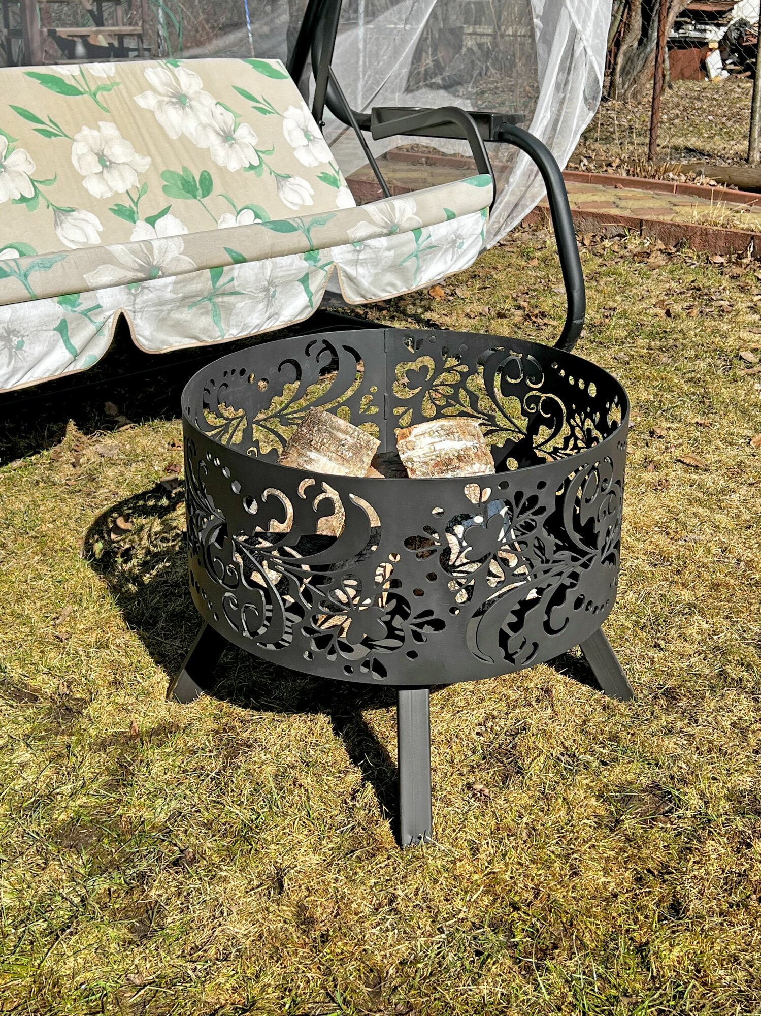 Костровая чаша Хохлома+Сетка искрогаситель 60 см 0,3 см