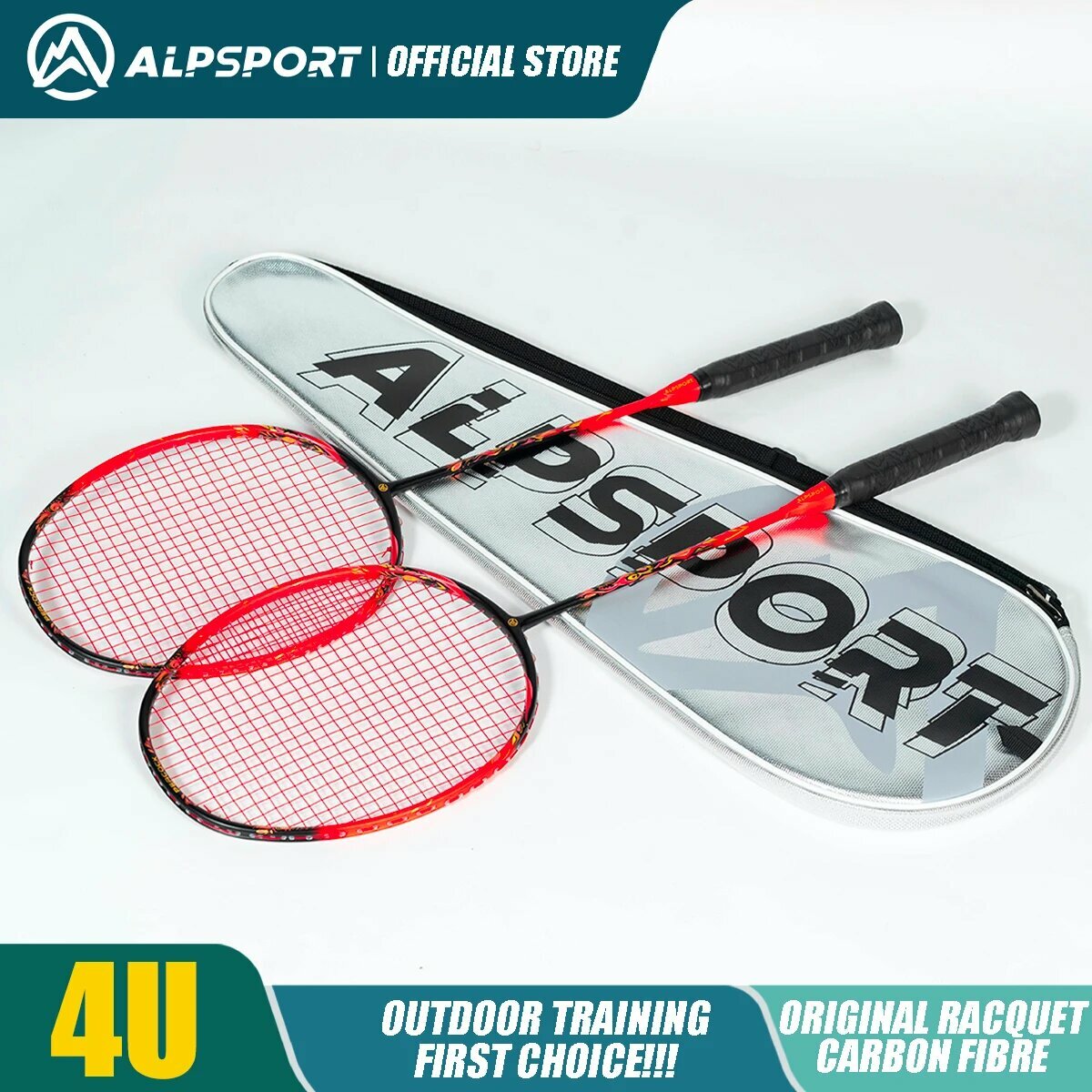 Ракетка для бадминтона ALPSPORT Peacock 4U Quick Attack из углеродного волокна 2PCS Red Bagged
