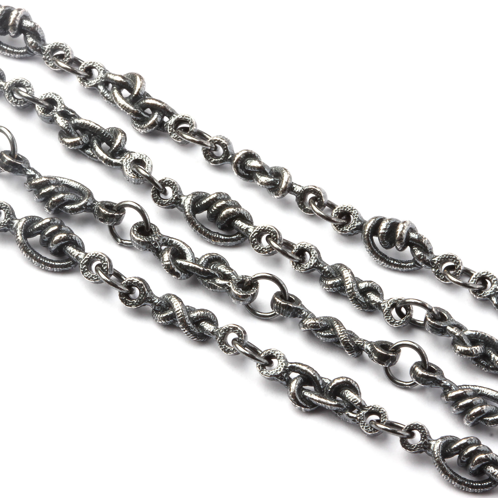 Цепочка отрезная (без замка), 18х6.5-17.5х4мм, Anna Bronze, Узлы, базовый материал - латунь, цвет античное серебро (посеребрённый с чернением), 50 см.