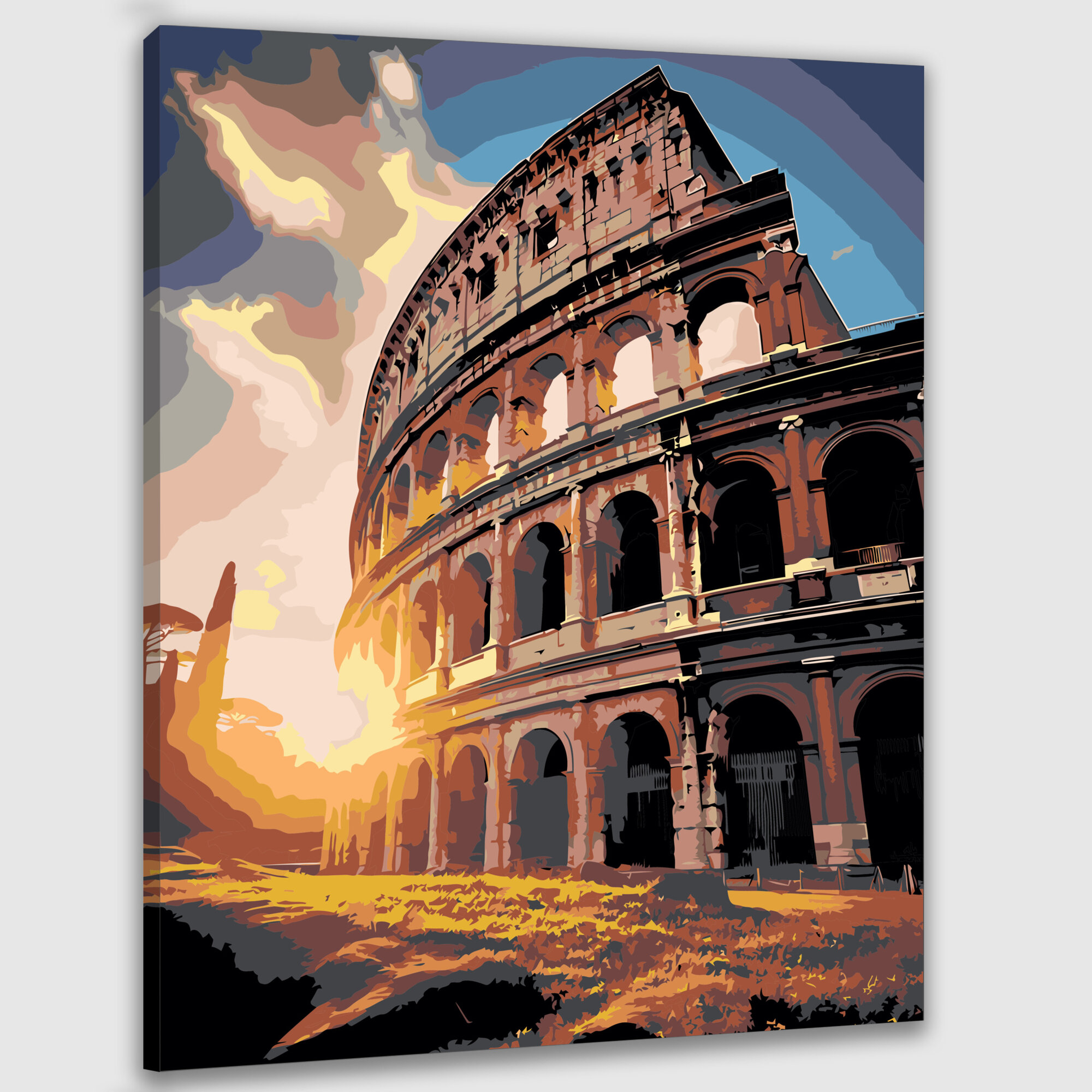 Картина по номерам 40x50 см, Колизей, закат, свет, небо, каменные стены, история, гладиаторские бои, величие, красота