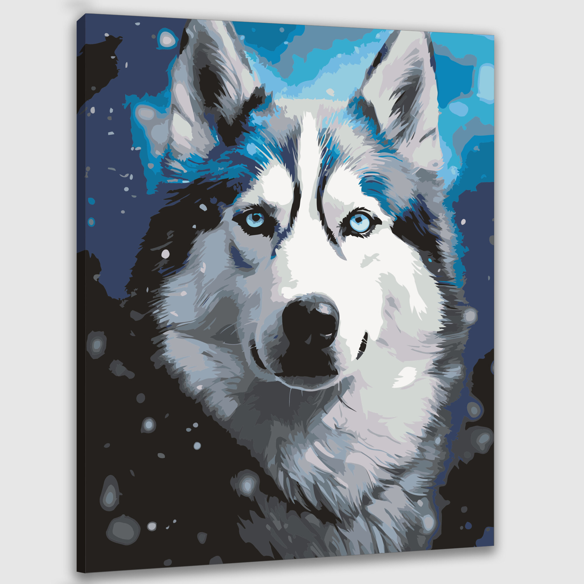 Картина по номерам 40x50 см, хаски, голубые глаза, заснеженный пейзаж, ледяная аура, цифровая картина