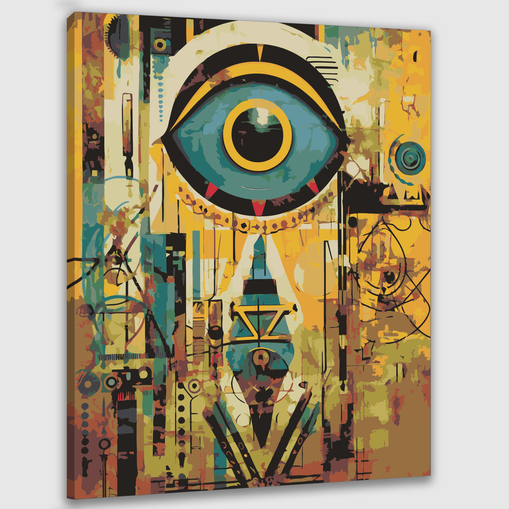 Картина по номерам 40x50 см, цифровой коллаж, иероглифы, свитки папируса, культовые символы, Глаз Гора, текстуры, узоры