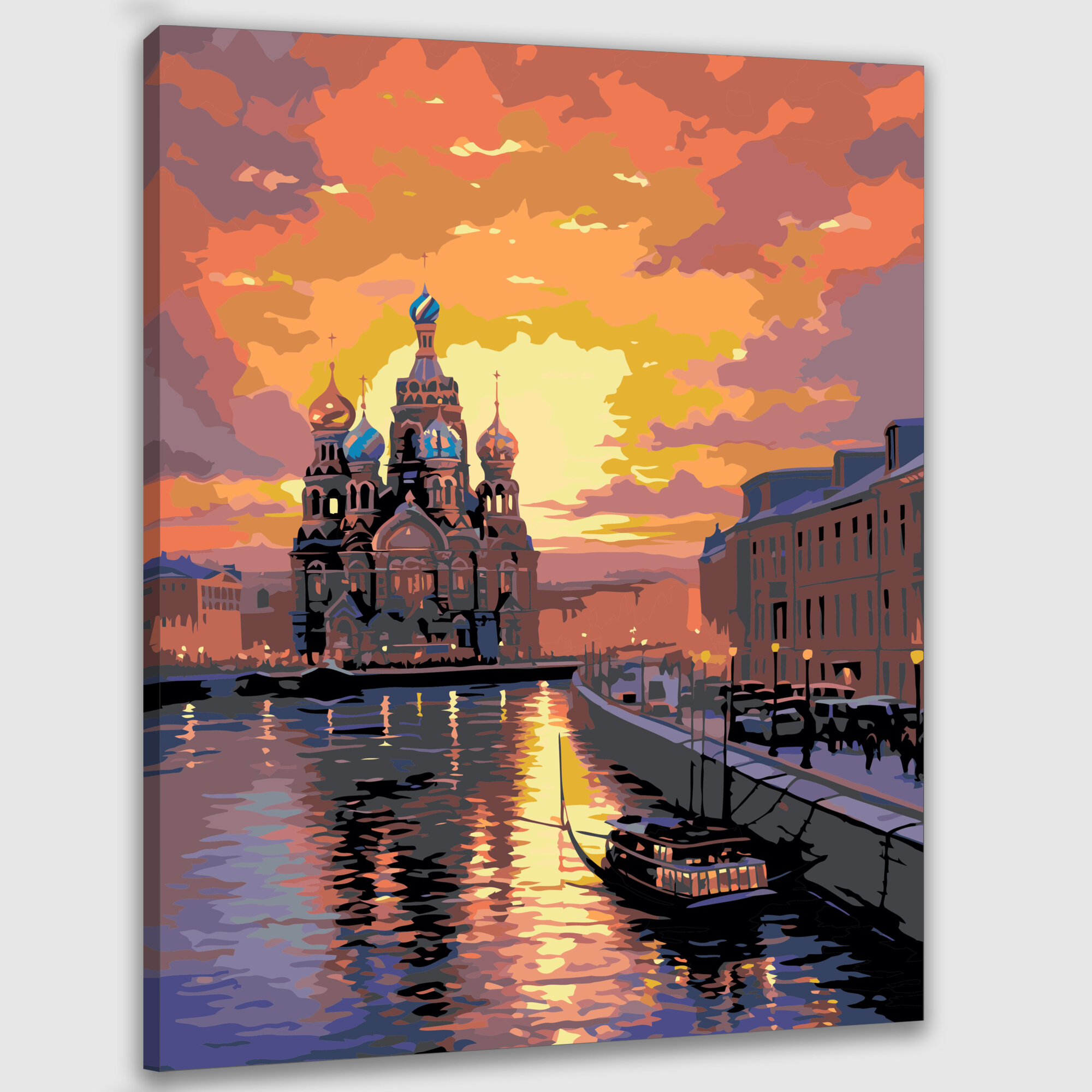 Картина по номерам 40x50 см, картина, масло, Санкт-Петербург, горизонт, куполы, храм Спаса-на-Крови, золотые детали
