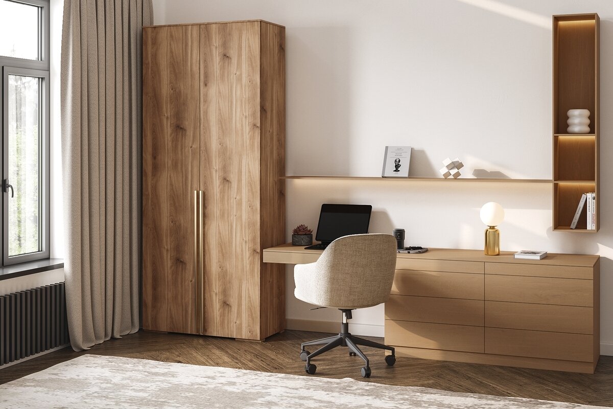 Шкаф распашной Эдинбург-2 Дуб Кастелло коньячный для одежды двухдверный 70*210*60