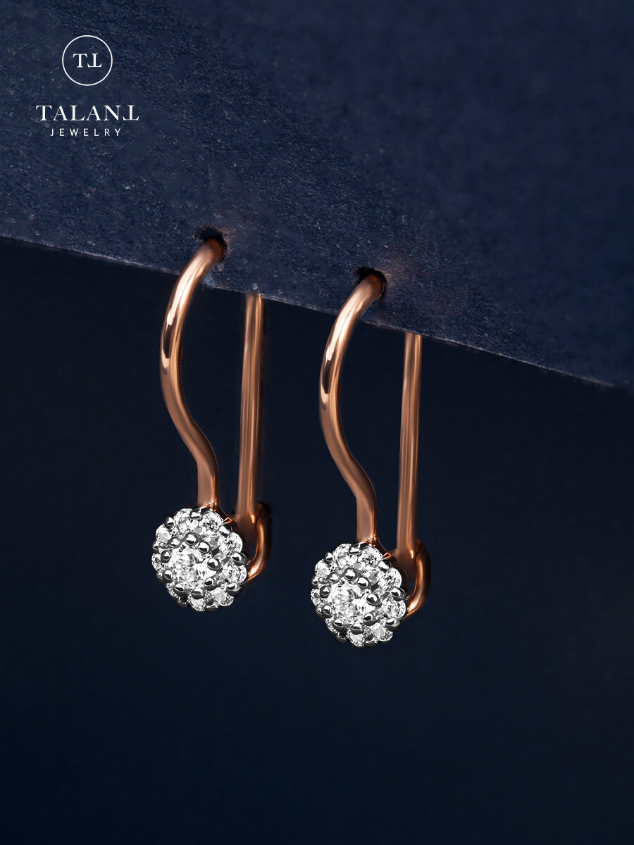 Серьги TALANT, красное золото, 585 проба, родирование, фианит, , золотистый — фото 1