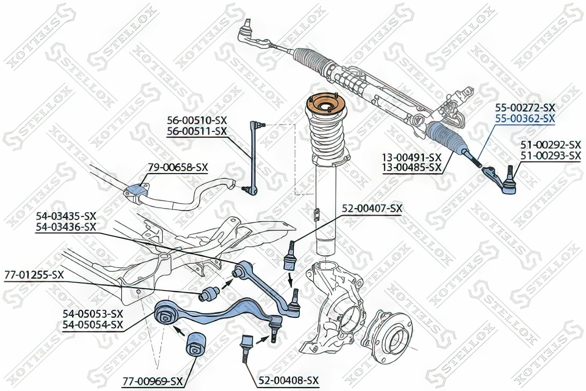 Тяга рулевая для БМВ 1, 3, X1, Z4 55-00362-SX STELLOX