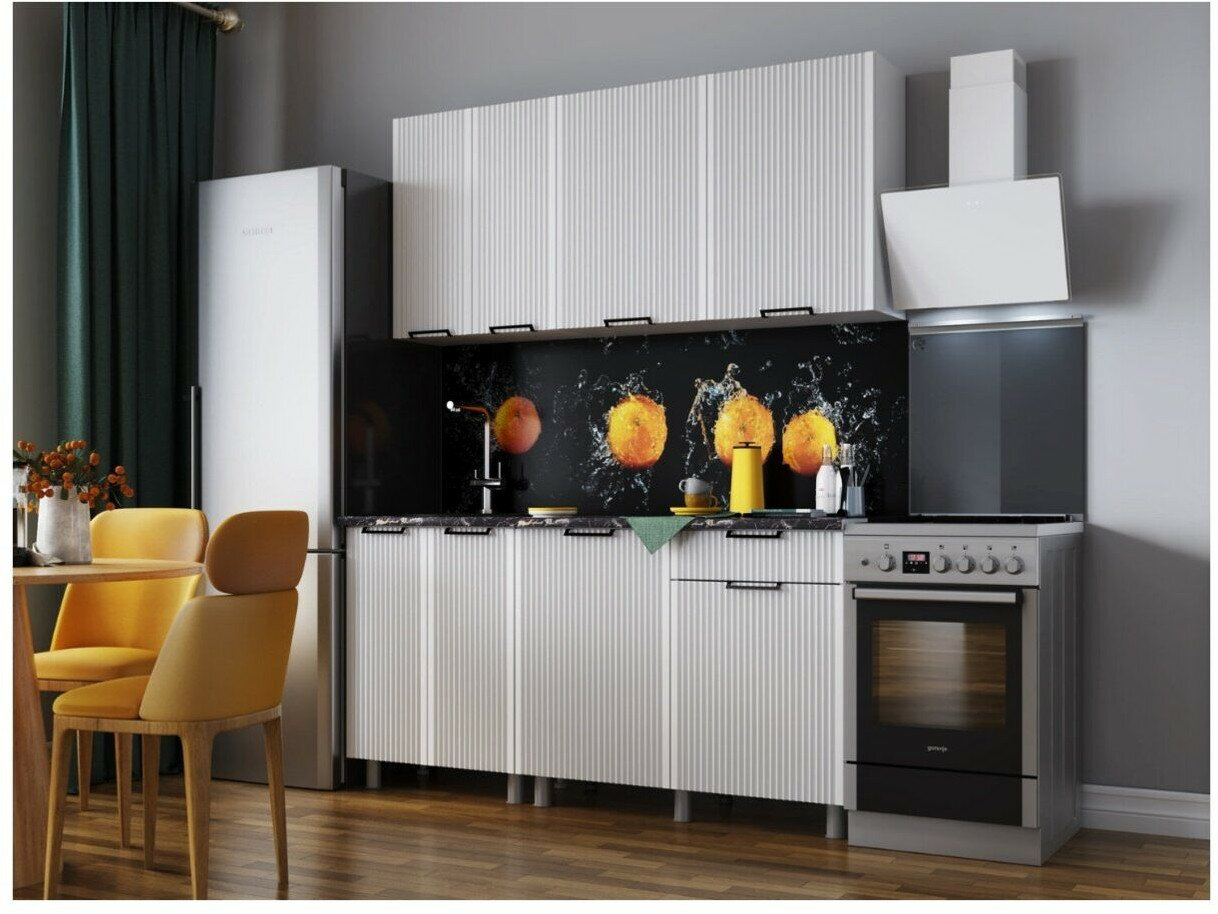 Кухонный гарнитур 1,6м для маленькой кухни, с фасадами МДФ, Белый снег