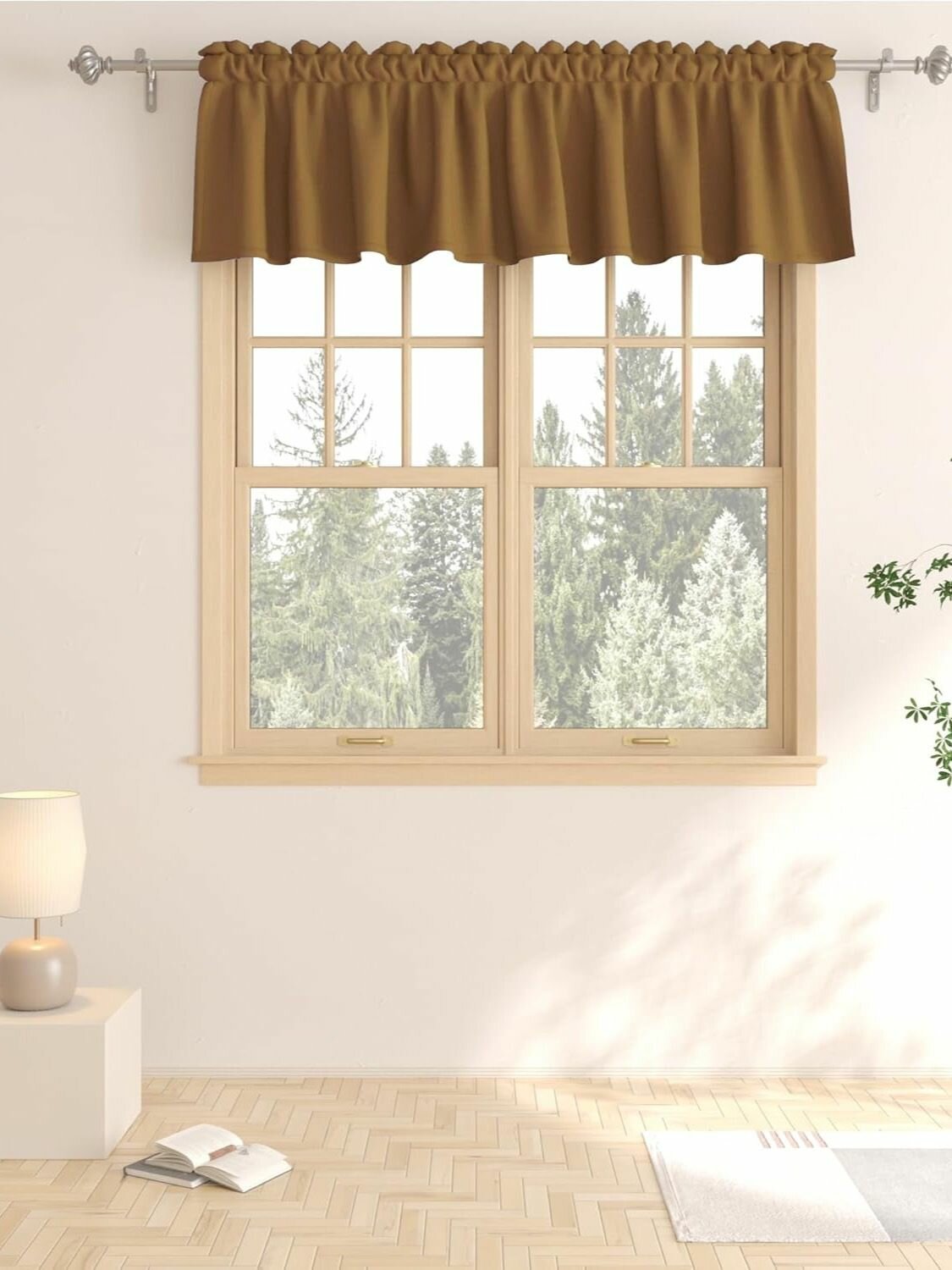 Ламбрекен для кухни на окна из плотной ткани на ленте под крючки арт. БКЛАМ-939 цвет карамельный