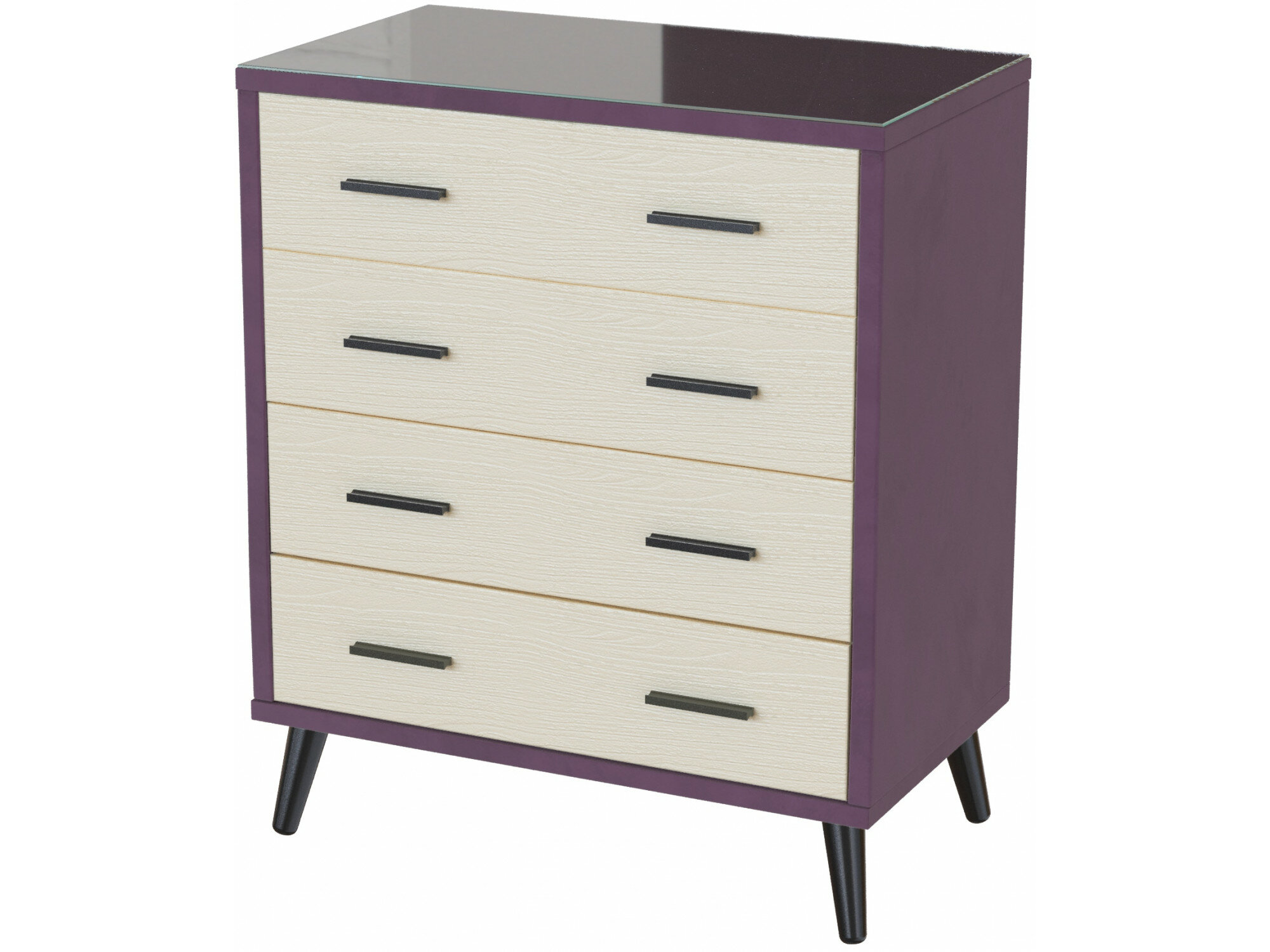 Комод интерьерный с 4 ящиками, с мягкой обивкой, 80х45х93 , велюр  винный/мдф клен кремовый