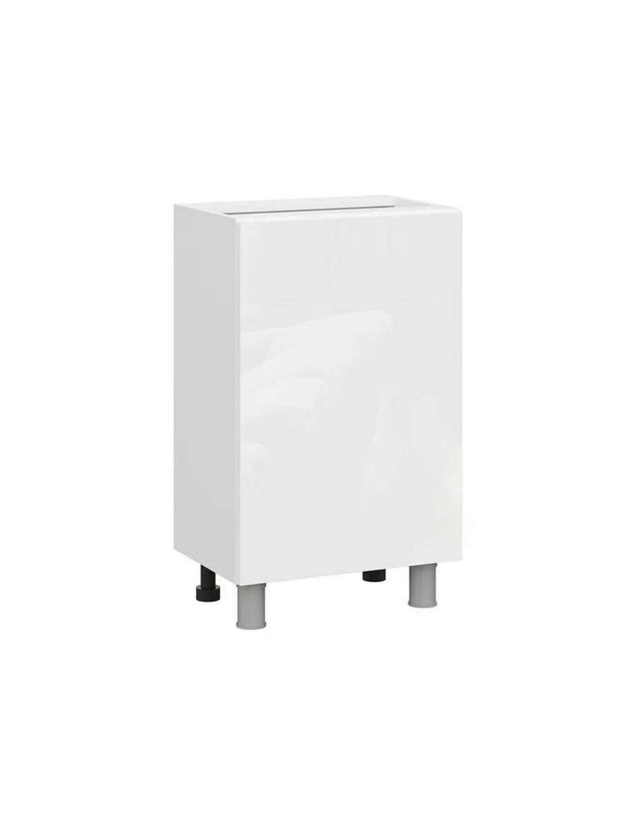 Кухонный модуль напольный, стол узкий Тандем с полками, с доводчиками, 50х34.6х82.4 см, Белый / Белый глянец (Бруно)