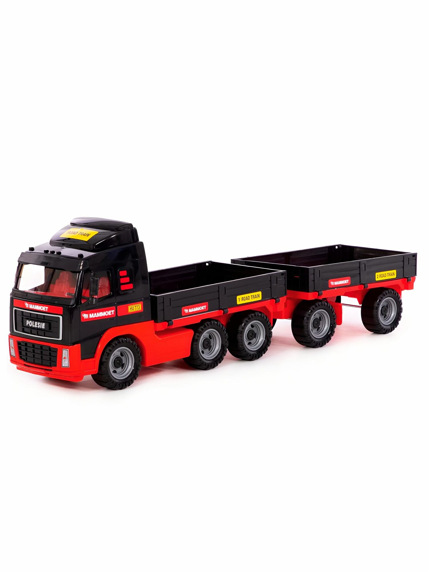 Грузовик "MAMMOET VOLVO", тягач с бортовым прицепом для игры в песочнице и дома, пластиковая машинка-игрушка для малышей