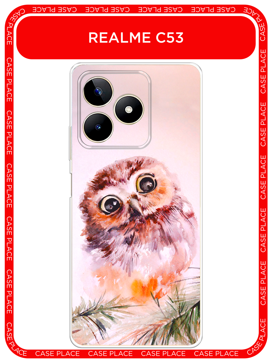 Чехол на Realme Note 50 / Реалми Нот 50 с принтом Сова на розовом