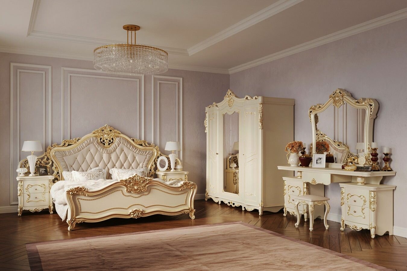 Спальный гарнитур Alba "Джоконда", 4-х дверный шкаф, цвет крем-глянец