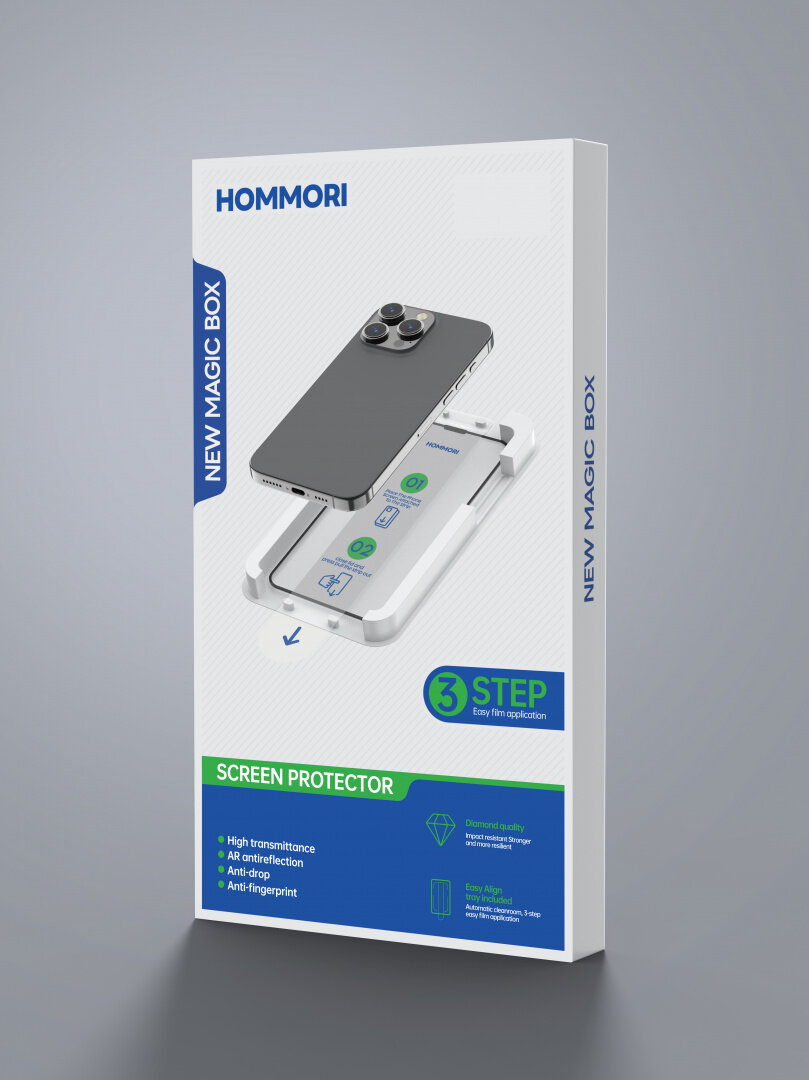 Защитное стекло HOMMORI Magic Box для iPhone 16e, 14, 13, 13 Pro, автоустановка