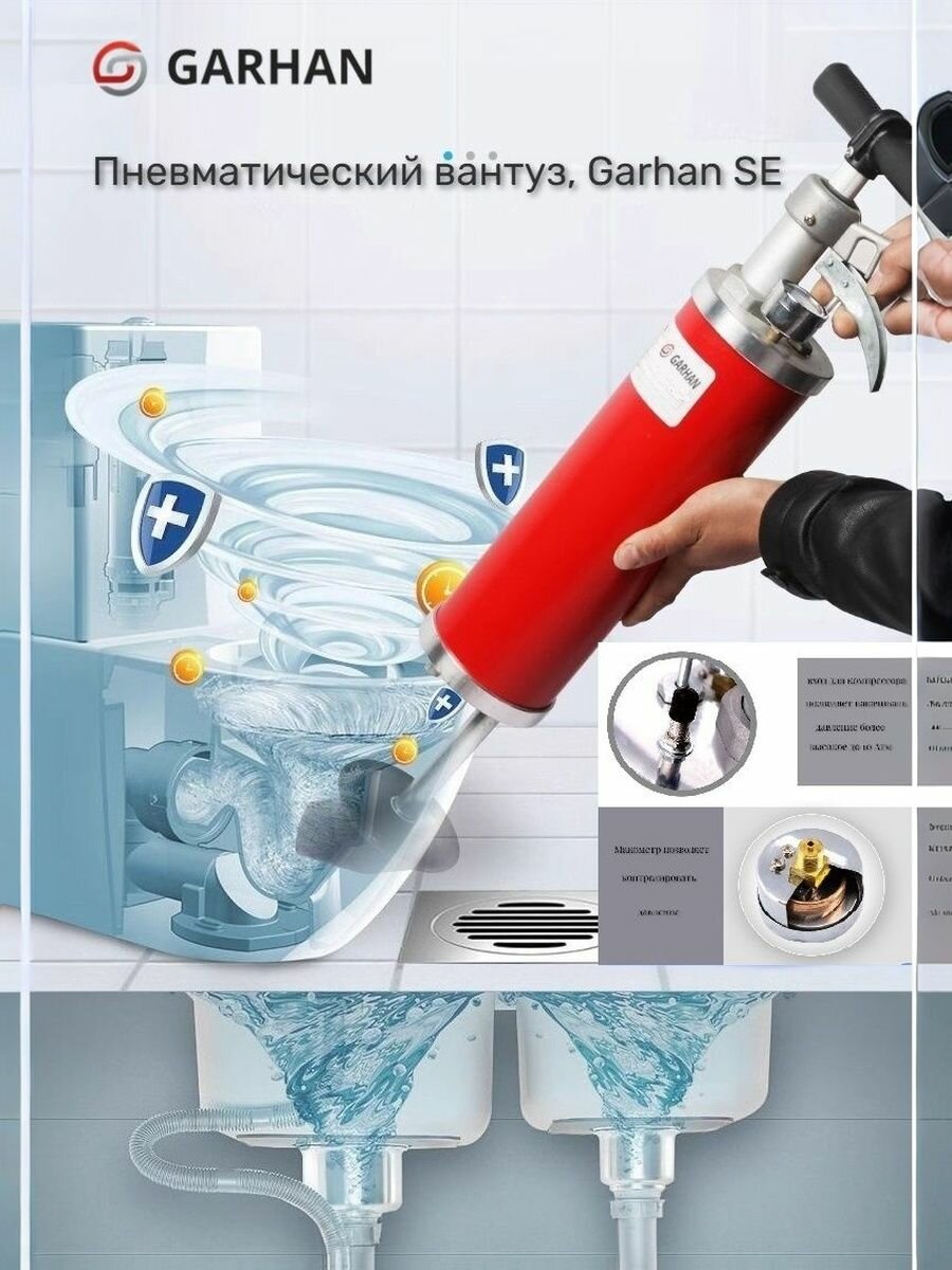 Пневмовантуз, Вантуз пневматический Garhan SE Super Plus. Гидро удар.
