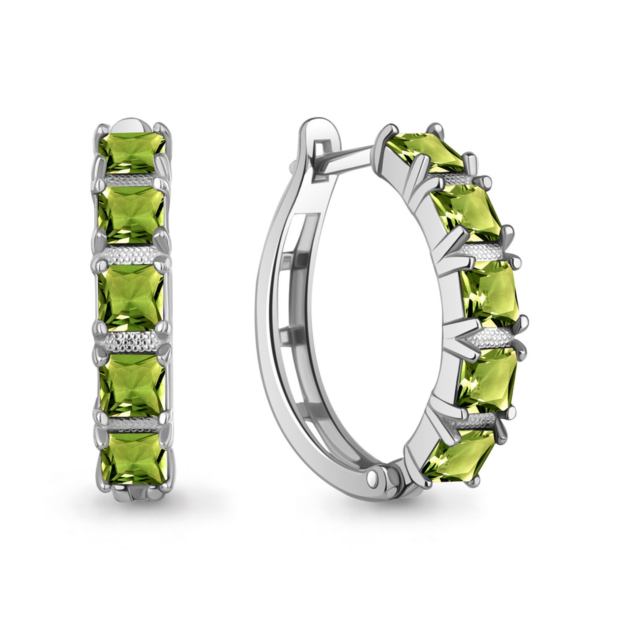 Серьги конго Diamant online, серебро, 925 проба, родирование, хризолит