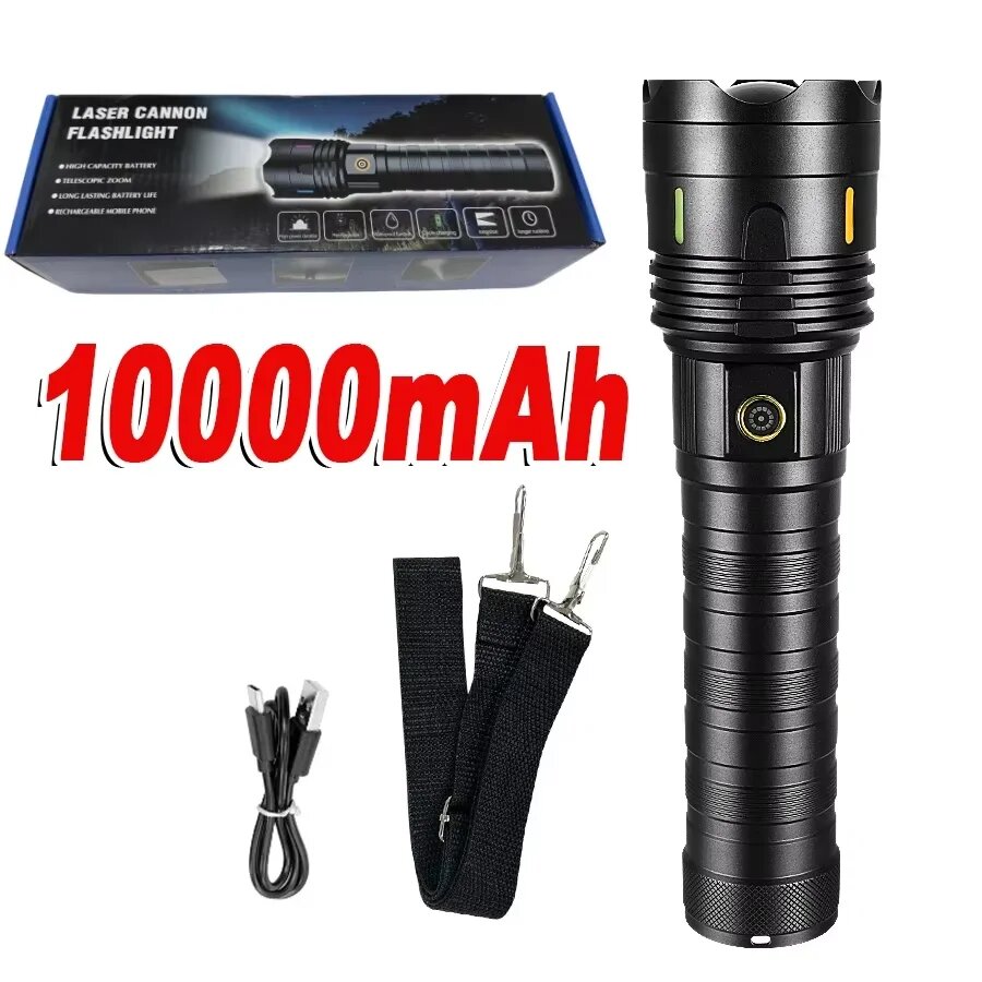Черный тактический фонарик ZEBA 10000 mAh