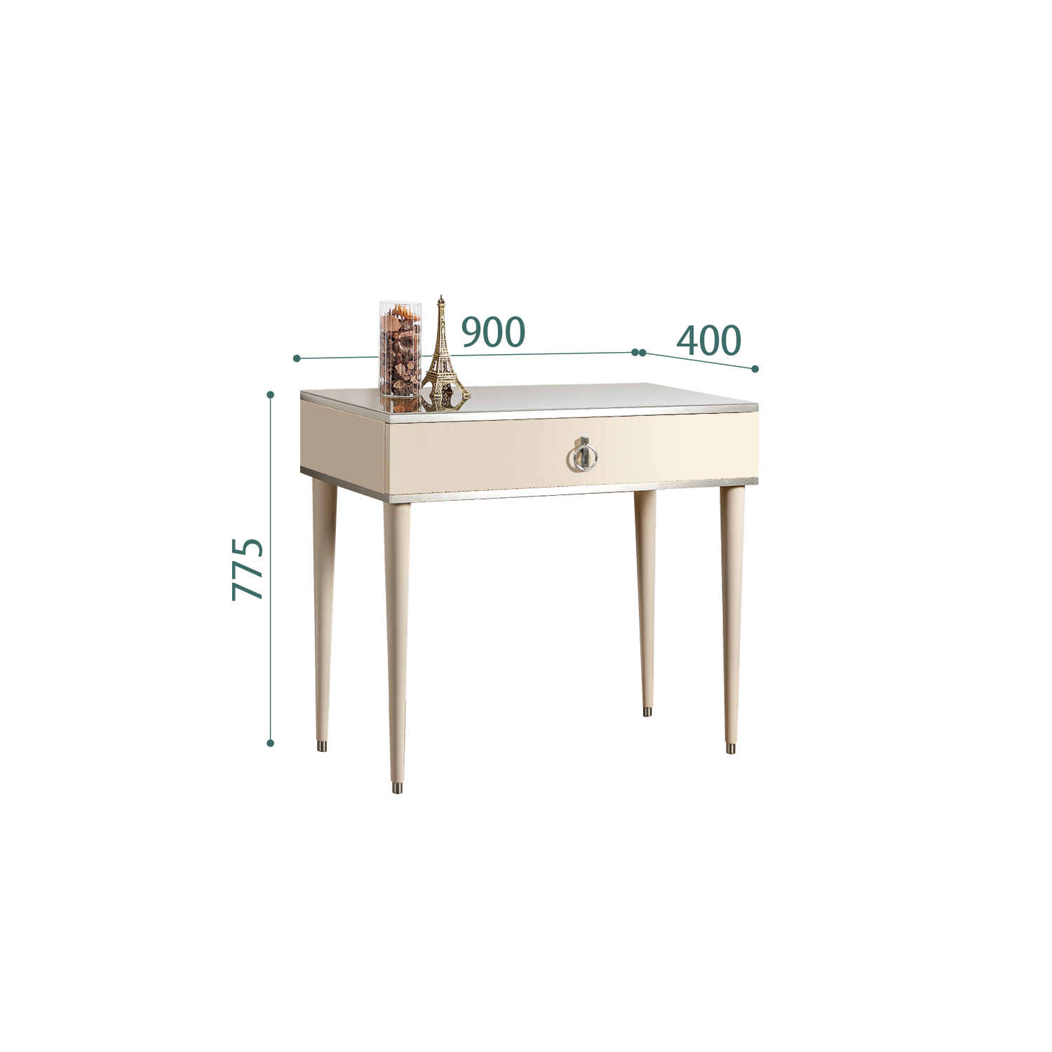 Стол туалетный узкий Rimini. Vanilla/серебро