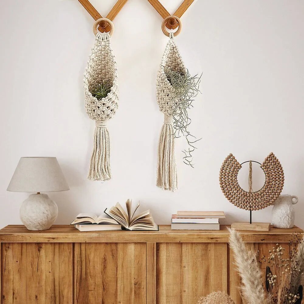 Настенный декор , настенное искусство 10x45cm, Кашпо подвесное, тканая веревка, макраме