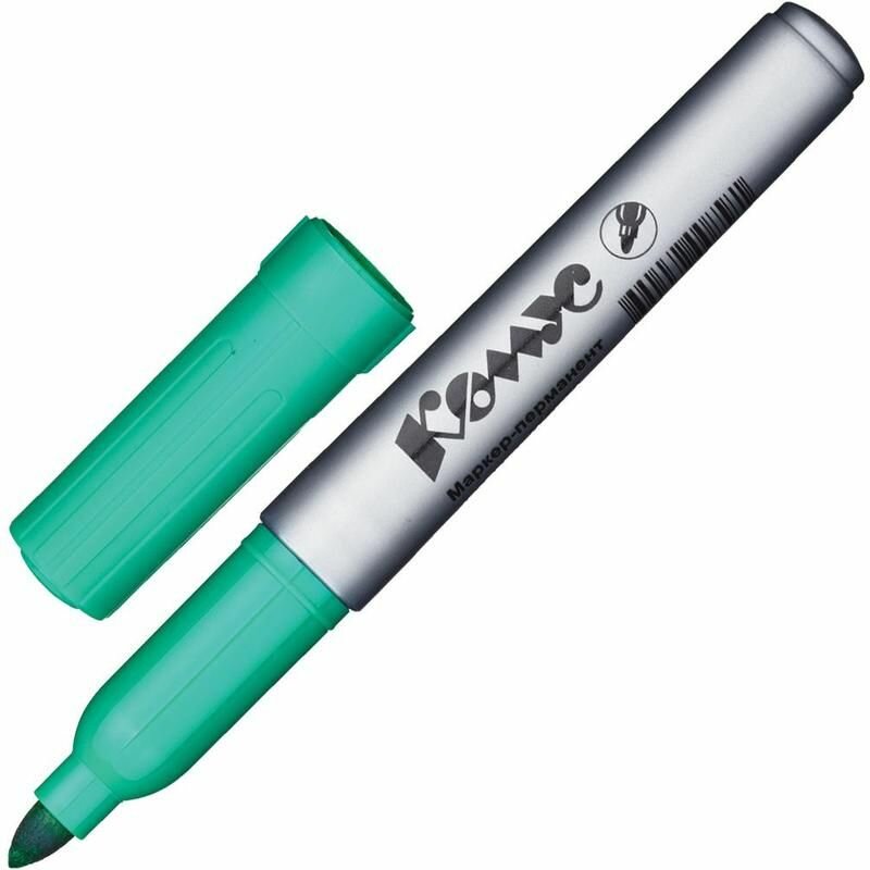 Маркер перманентный Комус PY2304 зеленый (толщина линии 1-4 мм) круглый наконечник