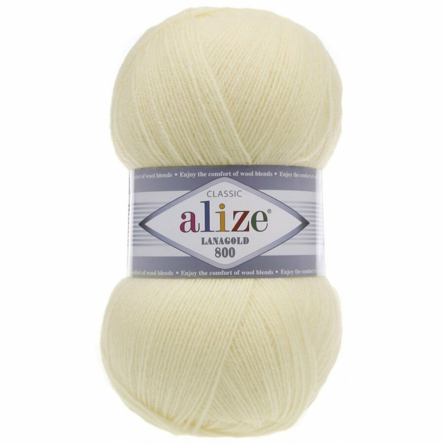 Пряжа Alize LANAGOLD 800 01 кремовый (5 мотков)