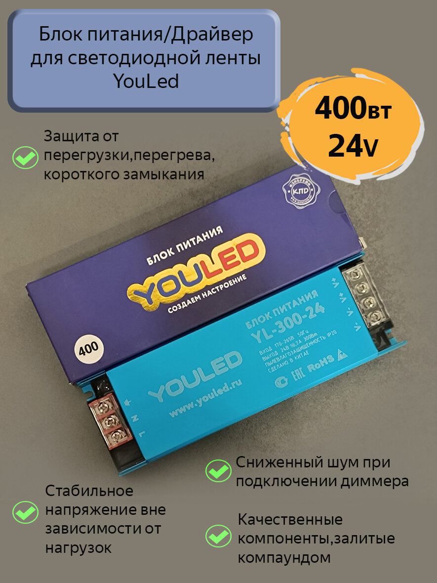Блок питания/драйвер YouLed для светодиодной ленты 400w 24v/Источник постоянного напряжения