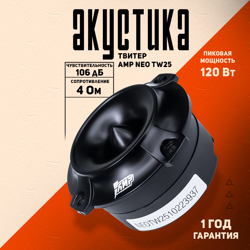 Колонки автомобильные AMP NEO TW25, 1 полоса, пассивные, 1 шт