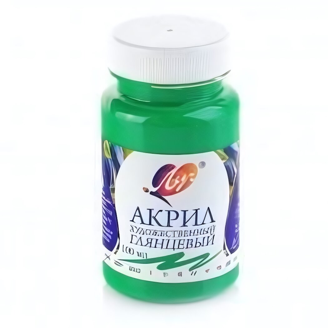 Акриловая краска художественная 100мл, зеленая светлая, глянцевая, для творчества
