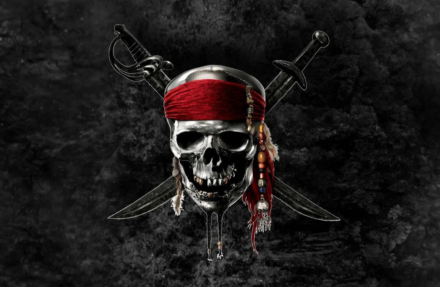 Флаг Пиратский "Череп Джека Воробья" / Флаг Пиратский / полиэфирный шелк / размер 90х135 см