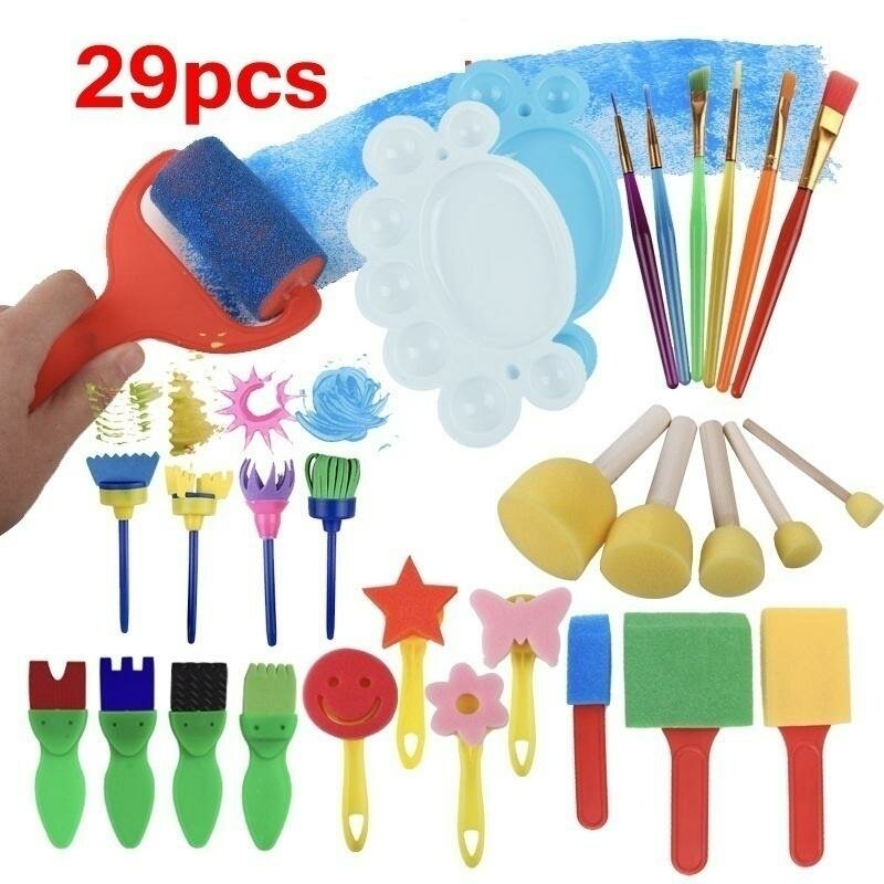 16/29 шт. Детские игрушки для рисования своими руками, губка, валик, цветок, штамп, инструмент для рисования граффити, дошкольное искусство kidsartsupplie - набор из 29 предметов