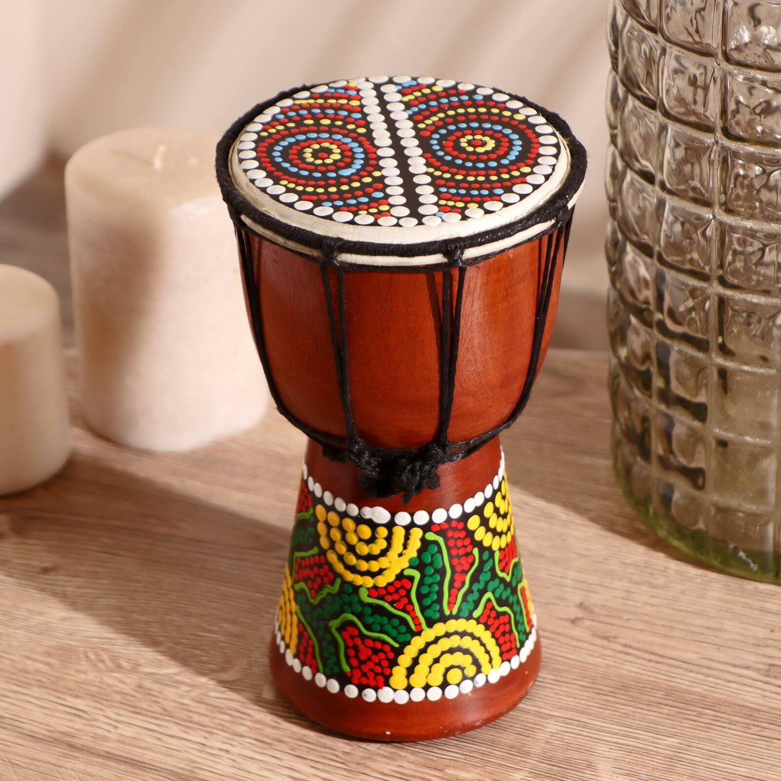 Сувенирный музыкальный инструмент «Барабан Джембе цветочный узор», 11×11×20 см, микс