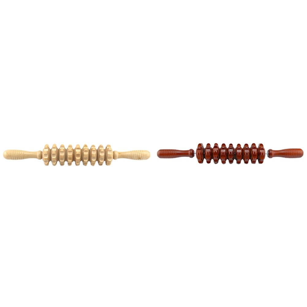 2 шт. Деревянный массажер для триггерных точек, 9 колес, деревянный ручной массажер для тела F-At Burn, цвет дерева и даты, красный цвет