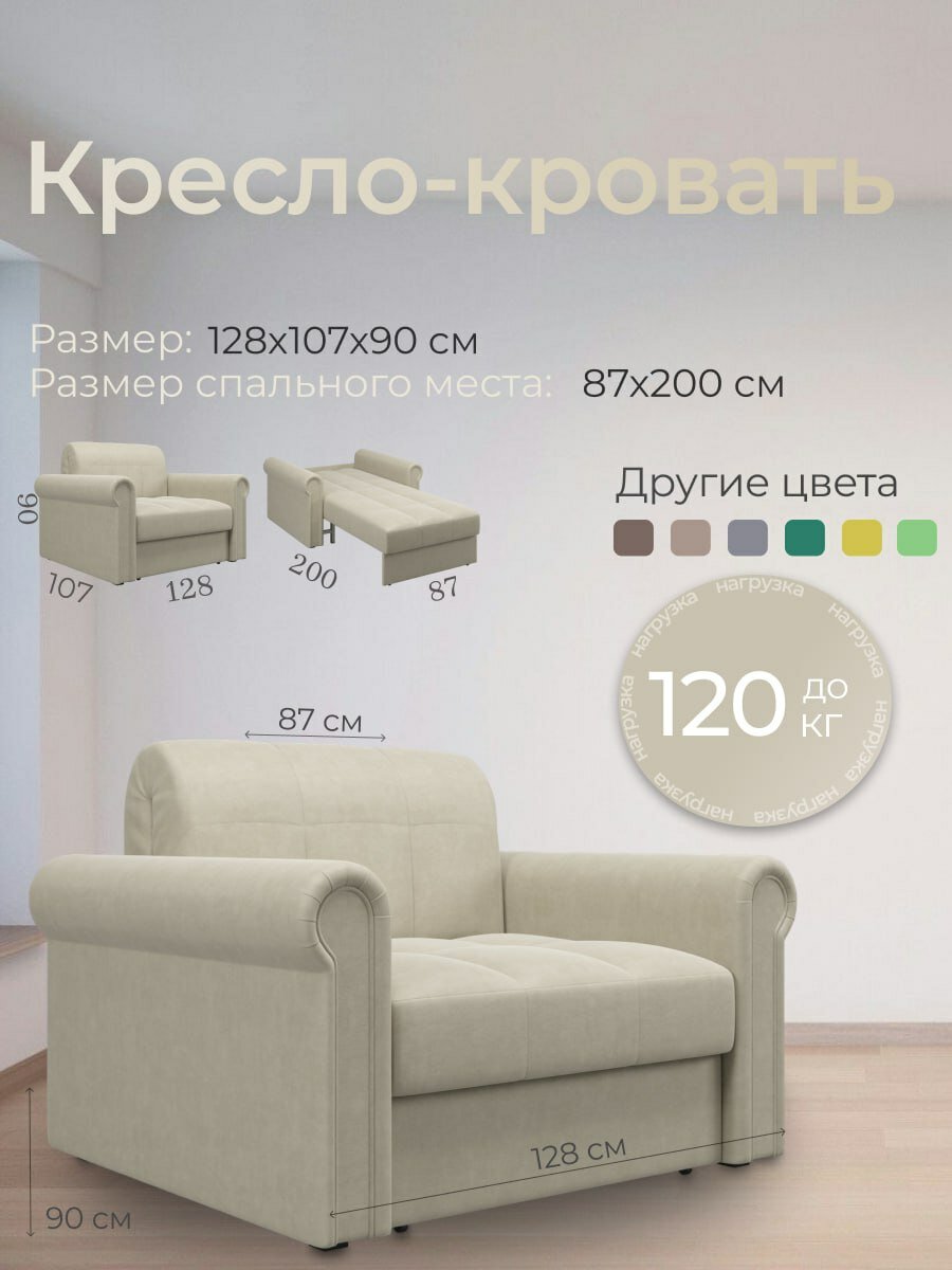 Кресло Палермо 0,8 - Velutto 17 бежевый/кант Velutto 17 бежевый