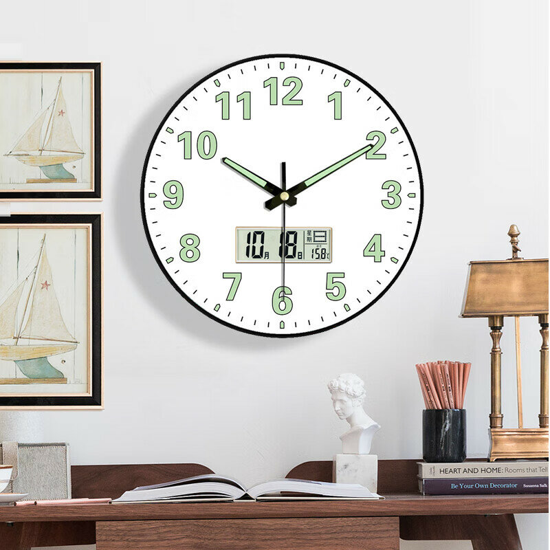 Pengchuang Radio-controlled Clock Calendar Wall Clock Living Room Creative Home Modern Clock Wall-mounted Quartz Clock Wall Clock Night Light Clock