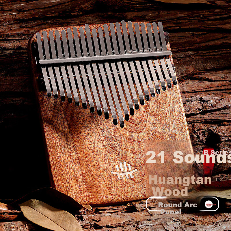Hluru Kalimba Thumb Piano 21 Keys Solid Black Walnut Finger Piano Steel Piano Instrument Yellow Sandalwood
