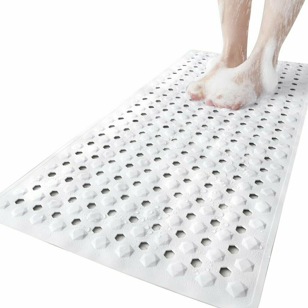 Коврик для душа Мощный захват Нескользящий водонепроницаемый длинный коврик ванной комнаты большого размера со сливными отверстиями