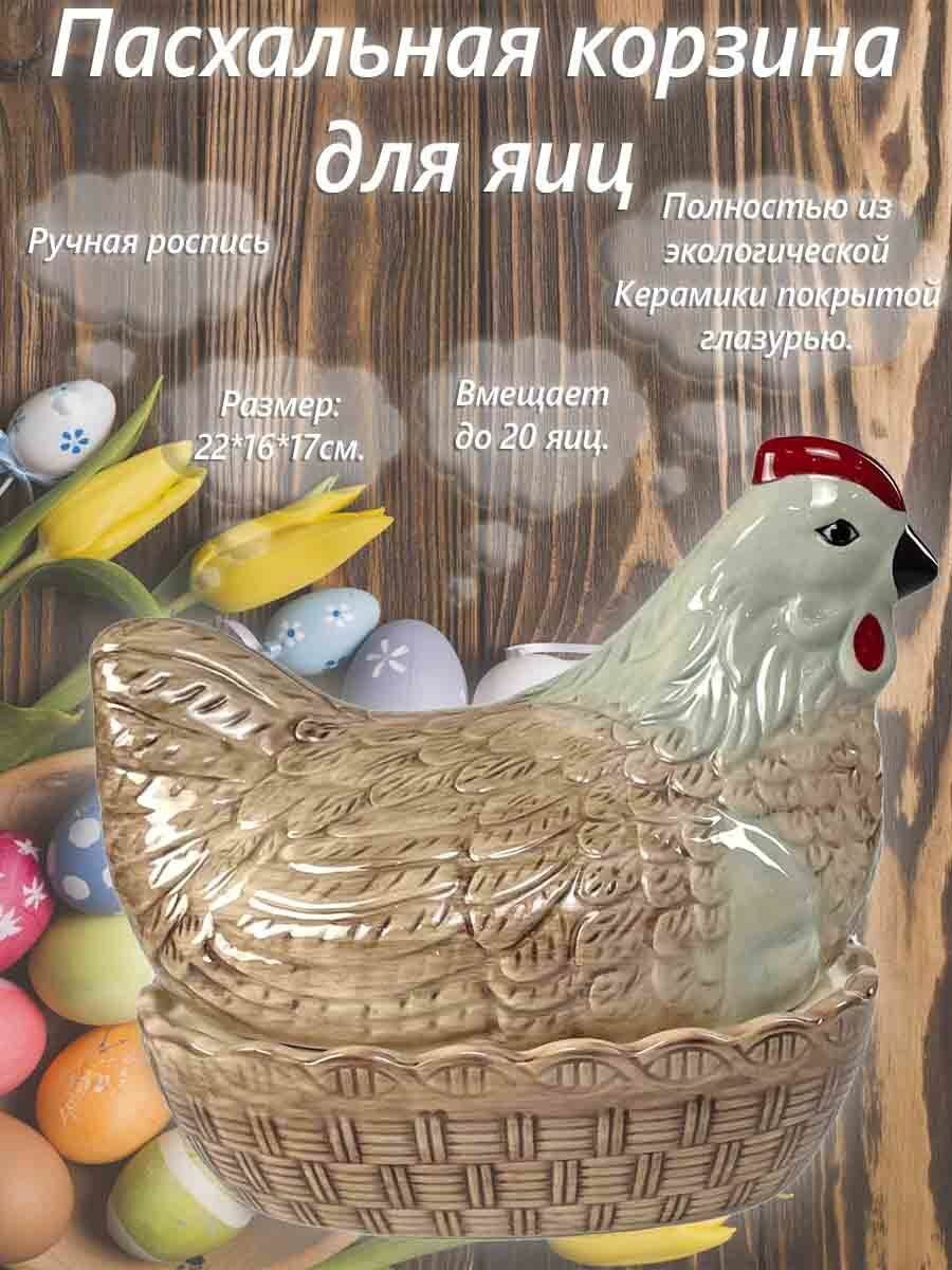 Корзина "Курочка с блюдом", для пасхальных яиц, керамика, 22x16x17см, коричневая
