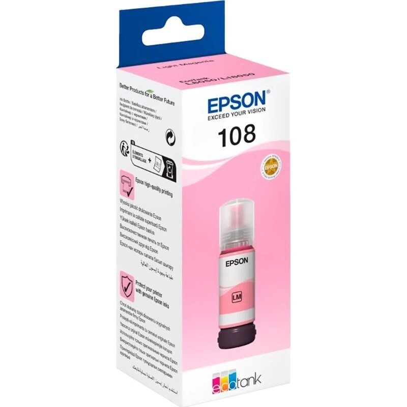 Чернила Epson 108 EcoTank Ink C13T09C64A для Epson L8050, Light Magenta 70ml
