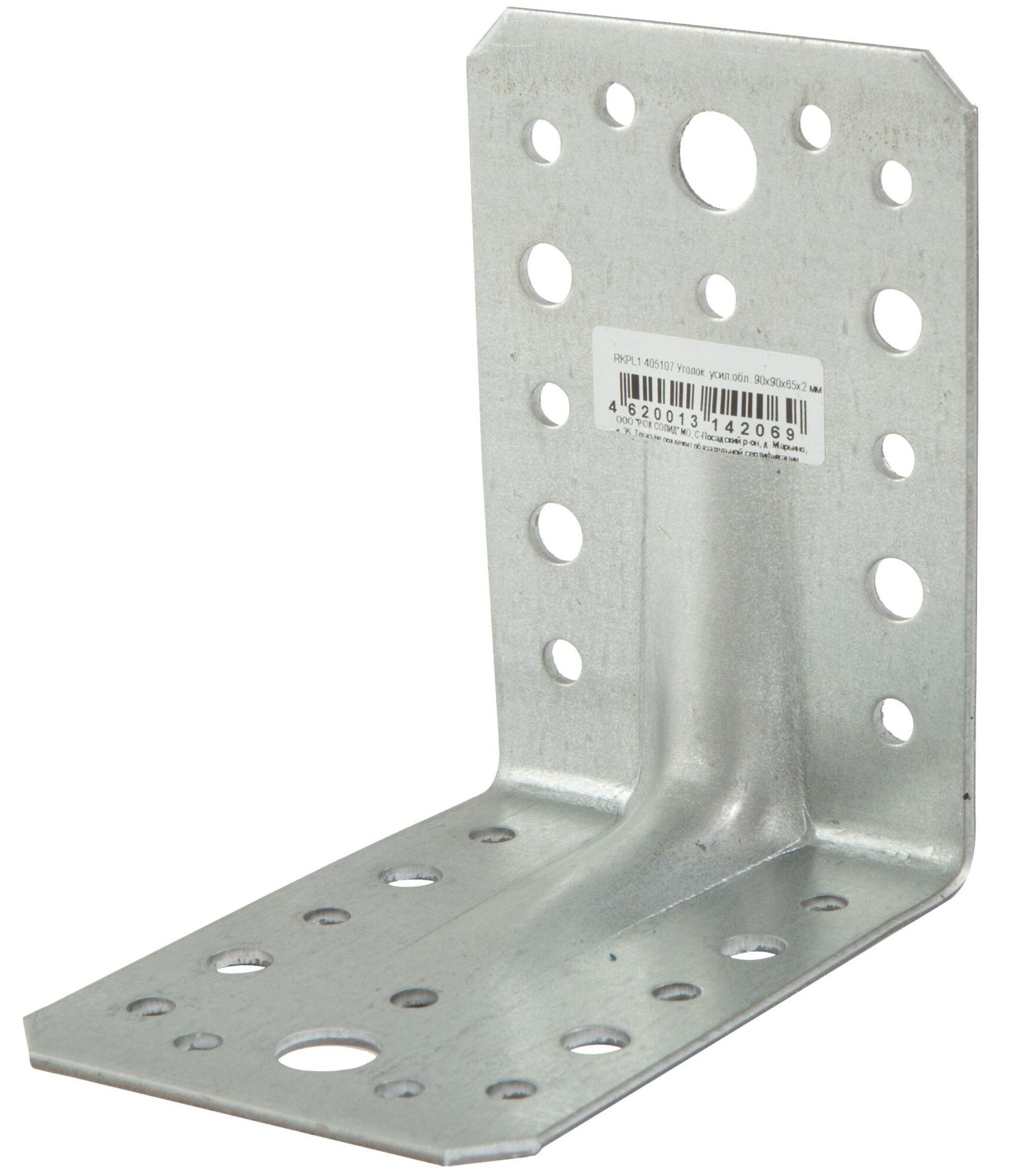 Крепежный уголок Rock Solid Connection / Рок Солид Конекшн усиленный, из оцинкованной стали, серый, 90х90х65х2мм / строительство и ремонт