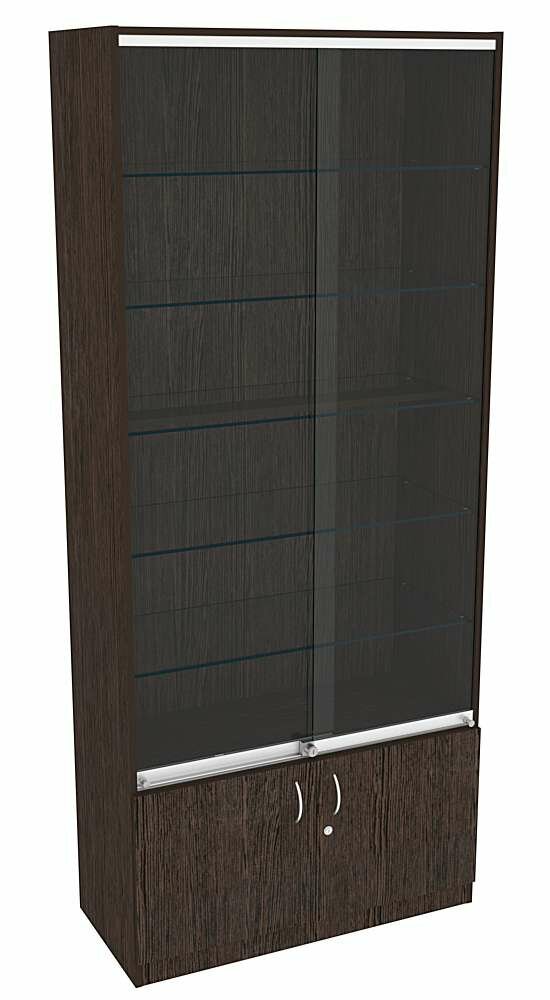 Витрина сэсп-о №1-400 (З/C - ДВП) со стеклянными полками, Дуб Венге