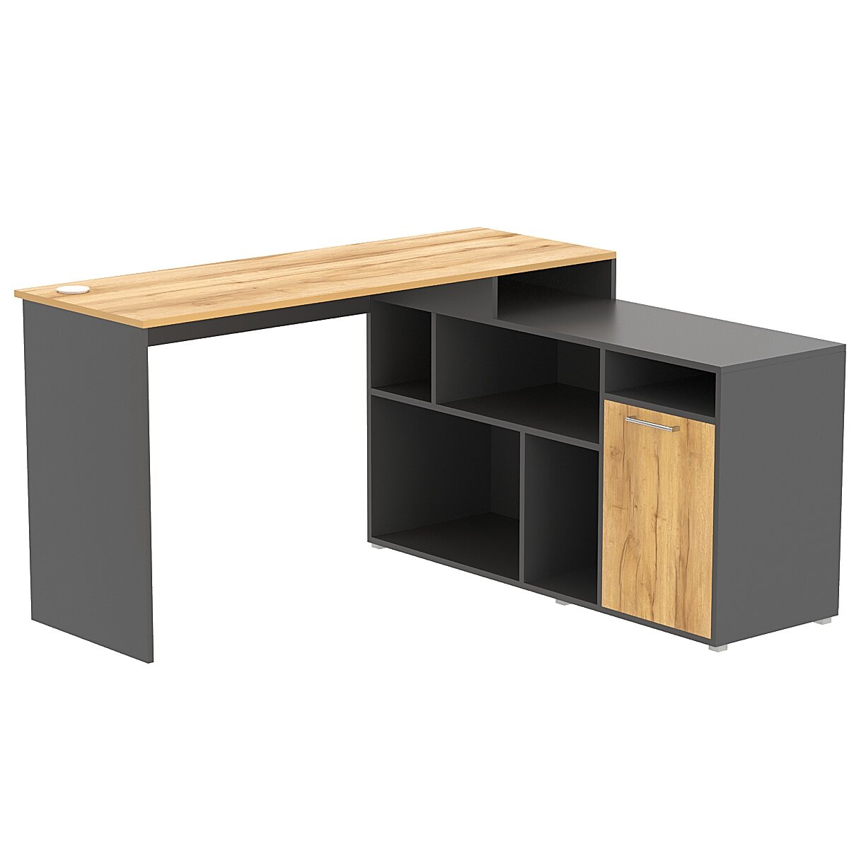 Стол угловой с тумбой СУ-07-Л (левосторонний), Темно-Серый + Дуб Золотистый