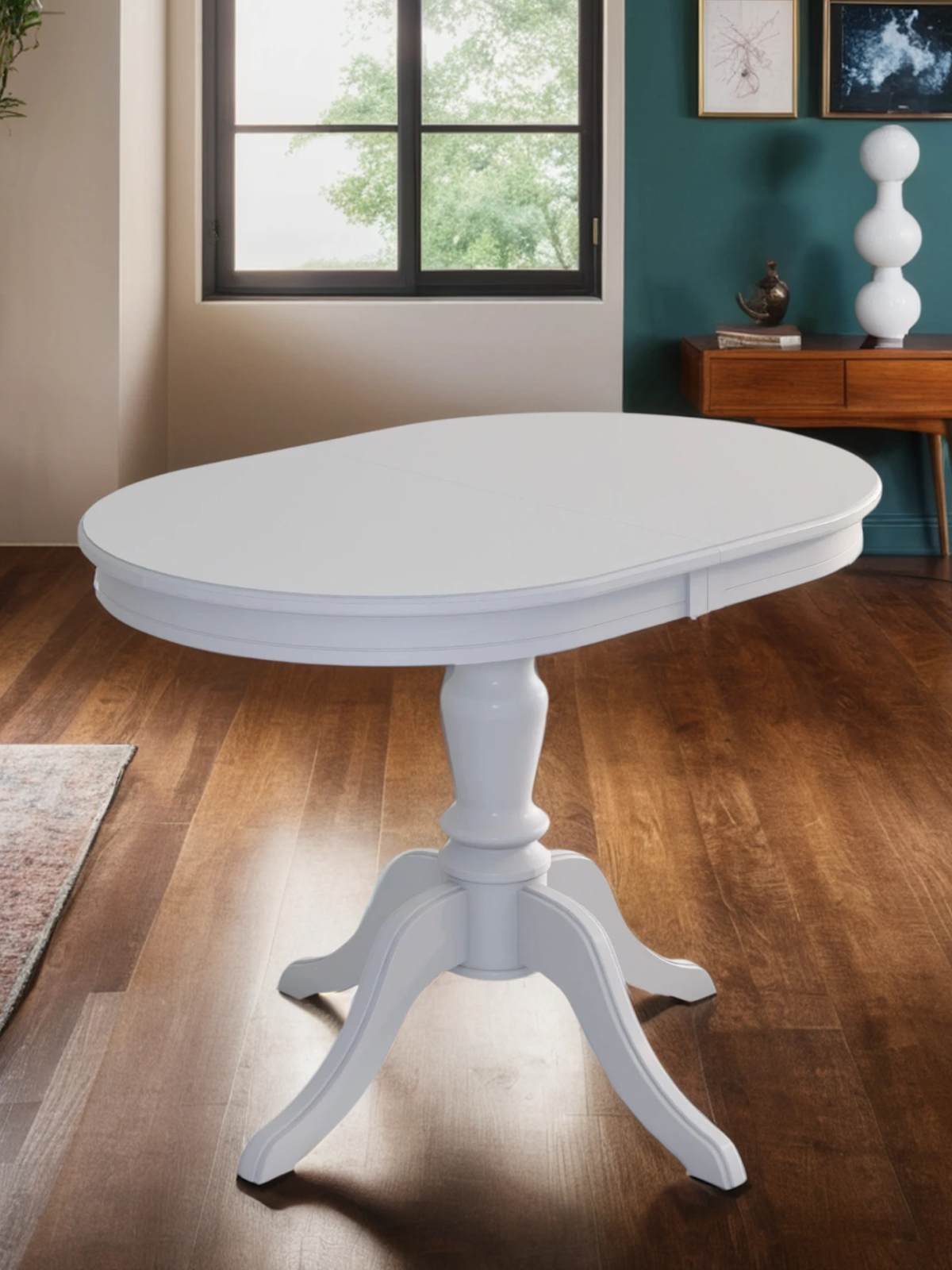 Стол обеденный раздвижной K-home овальный, 110 (150) см, белый, эмаль