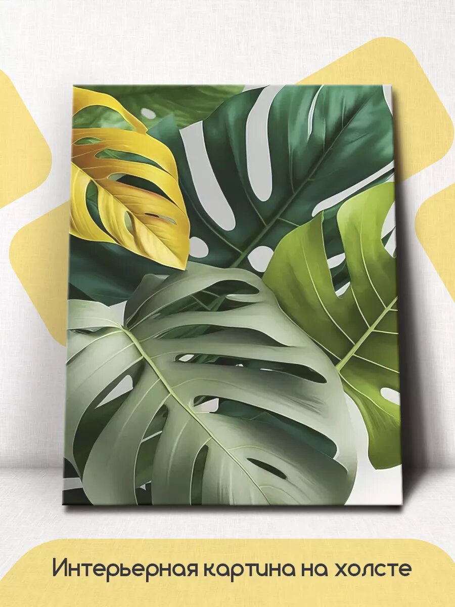Картина на стену Тропические растения, монстера 45x60 см