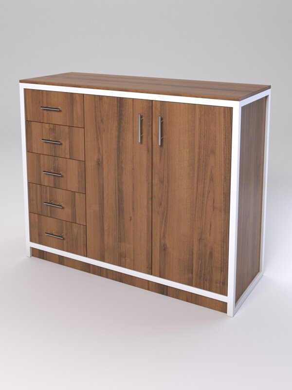 Тумба для офисной техники №10-2А "стронг" в стиле лофт, Орех + металлический каркас Белый