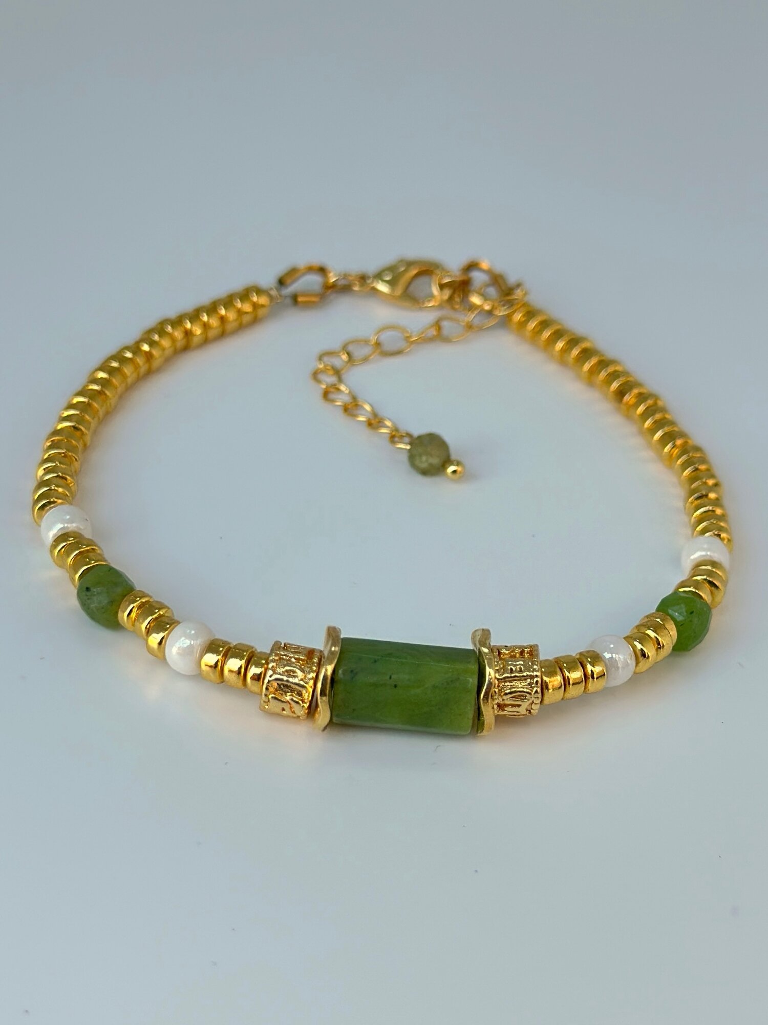 Браслет, гематит, жемчуг имитация, нефрит