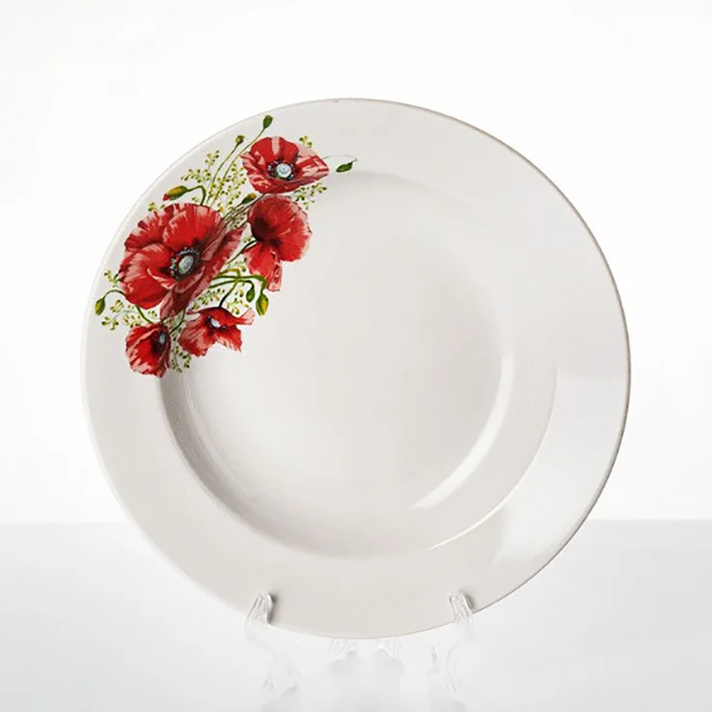 Набор фарфоровых тарелок глубоких 200 мм. "Маки" гладкий край, Дулево 4 шт.