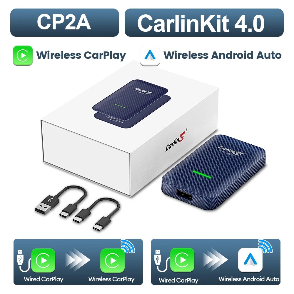 CarlinKit 5.0 Проводной к беспроводному адаптеру Беспроводной Android Auto CarPlay Smart Car Box Bluetooth WiFI Авто подключение онлайн-обновление CarlinKit 4.0 CP2A